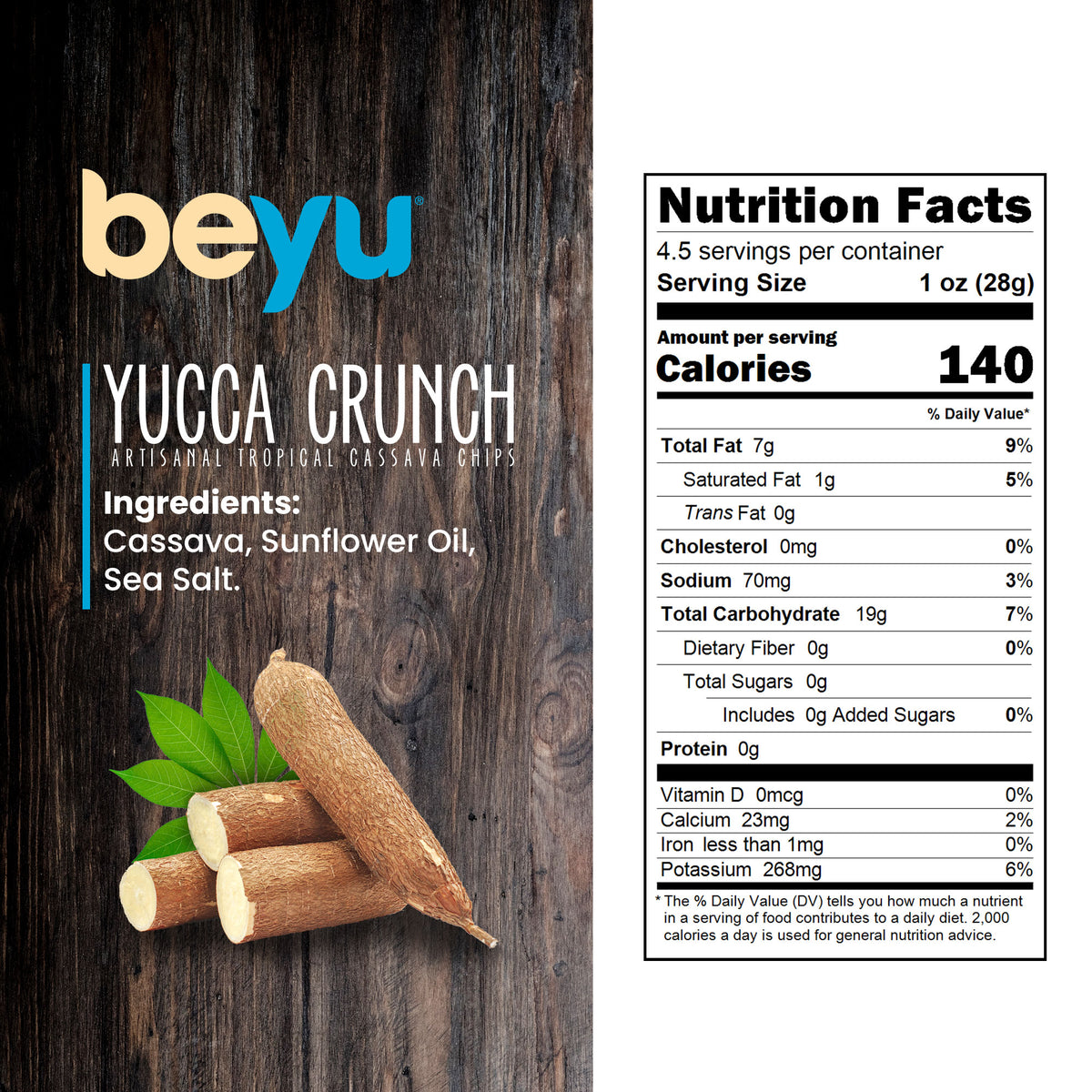 Beyu Authentic & Healthy Yucca Crunch Cassava Chips | Salted | 4.5 Oun ...